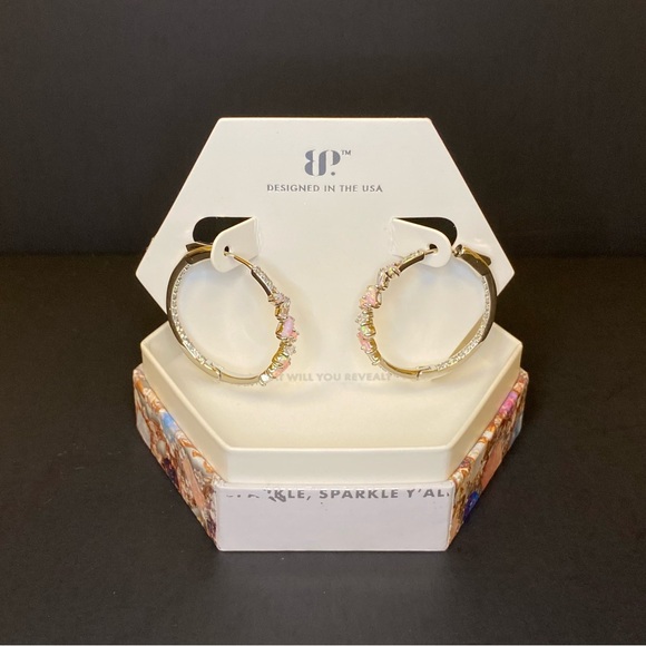 Bomb Party | Jewelry | Bomb Party Hoop Earrings Peach Fire Opal Rhodium ...